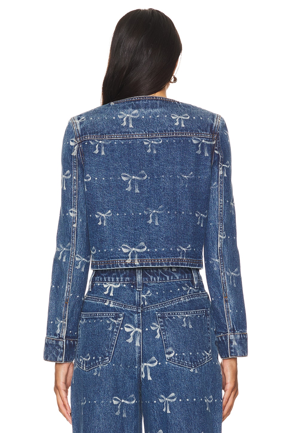 self-portrait Bow Print Denim Jacket in Blue | REVOLVE