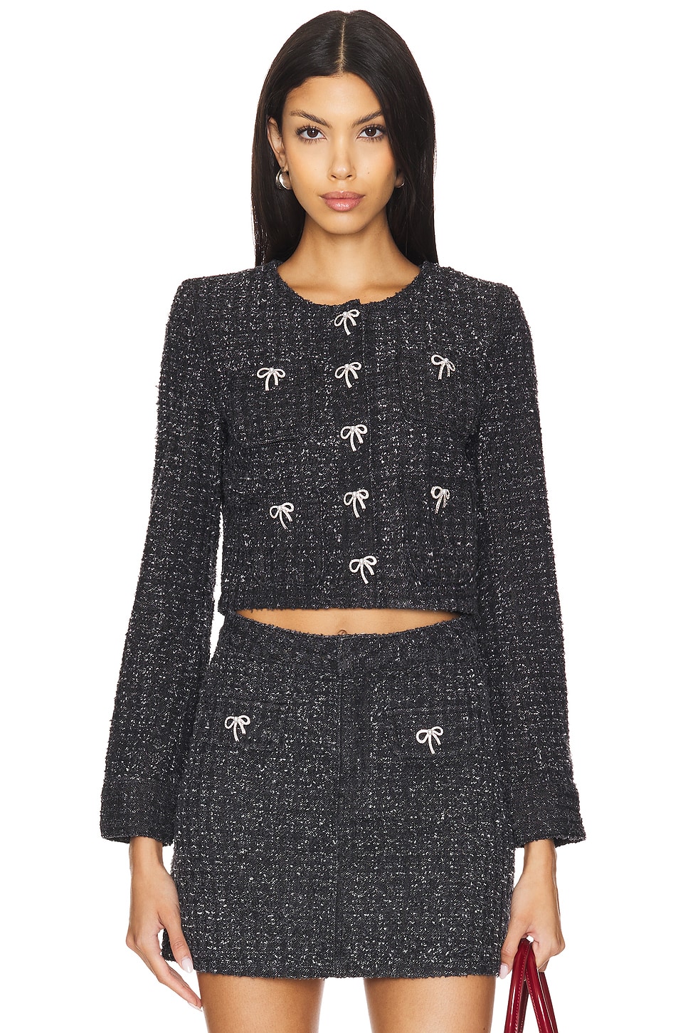 self-portrait Textured Denim Jacket in Black | REVOLVE