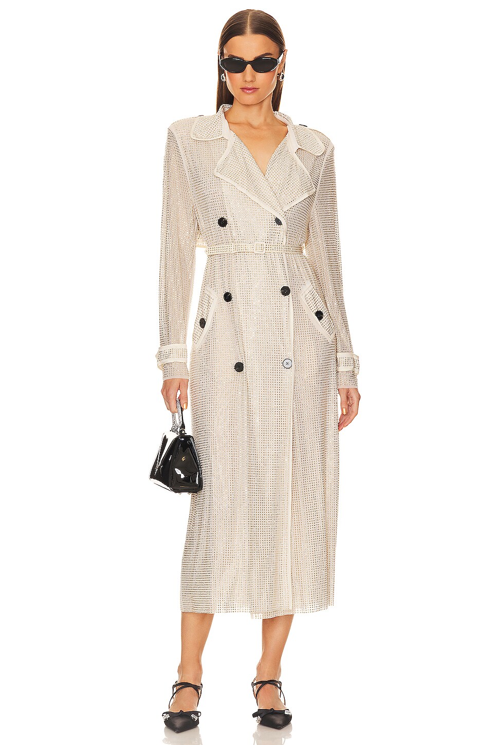 self-portrait Rhinestone Trench in Cream | REVOLVE