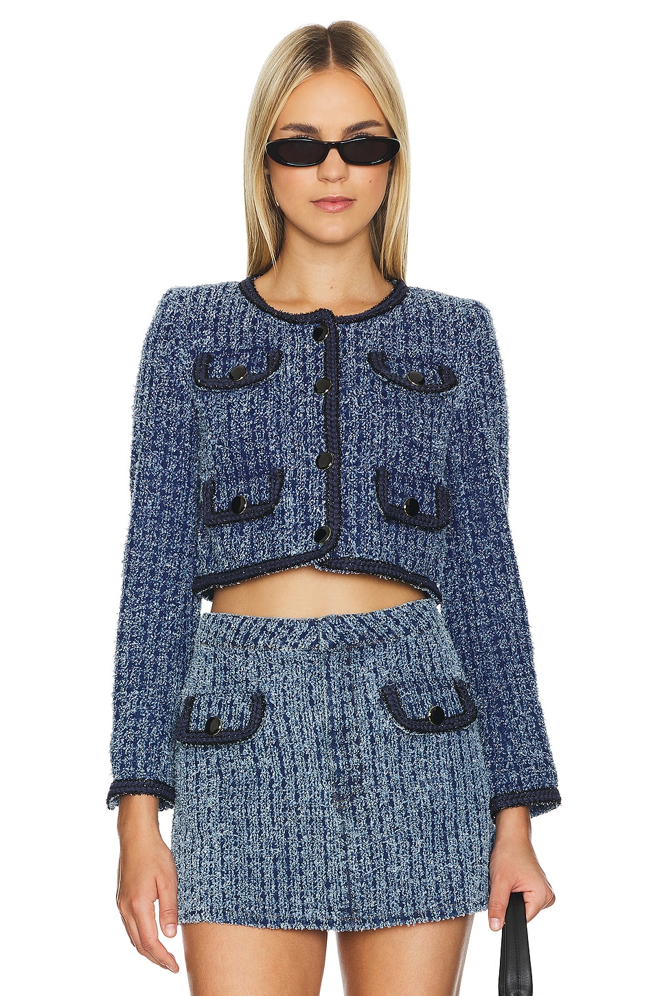 self-portrait Textured Denim Jacket in Blue | REVOLVE