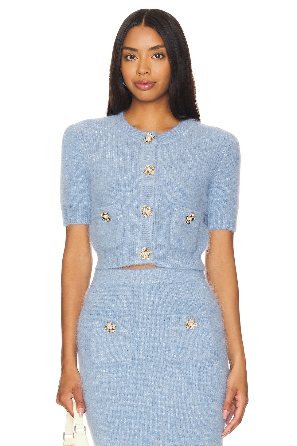 self-portrait Soft Knit Top in Blue | REVOLVE