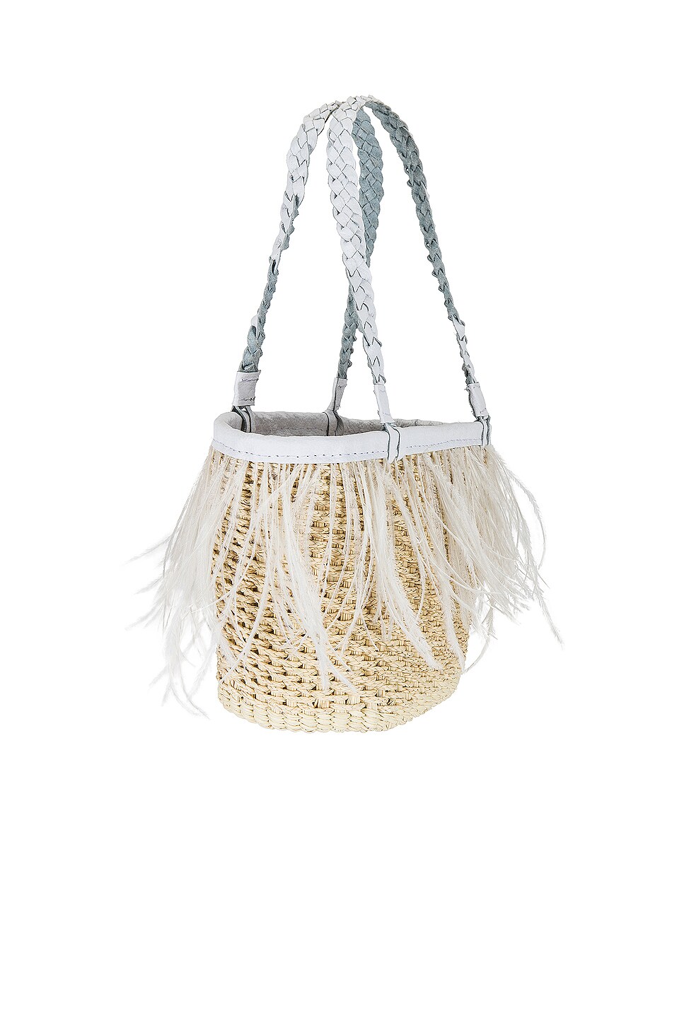 SENSI STUDIO Feathers Mini Basket Bag in Natural & White | REVOLVE