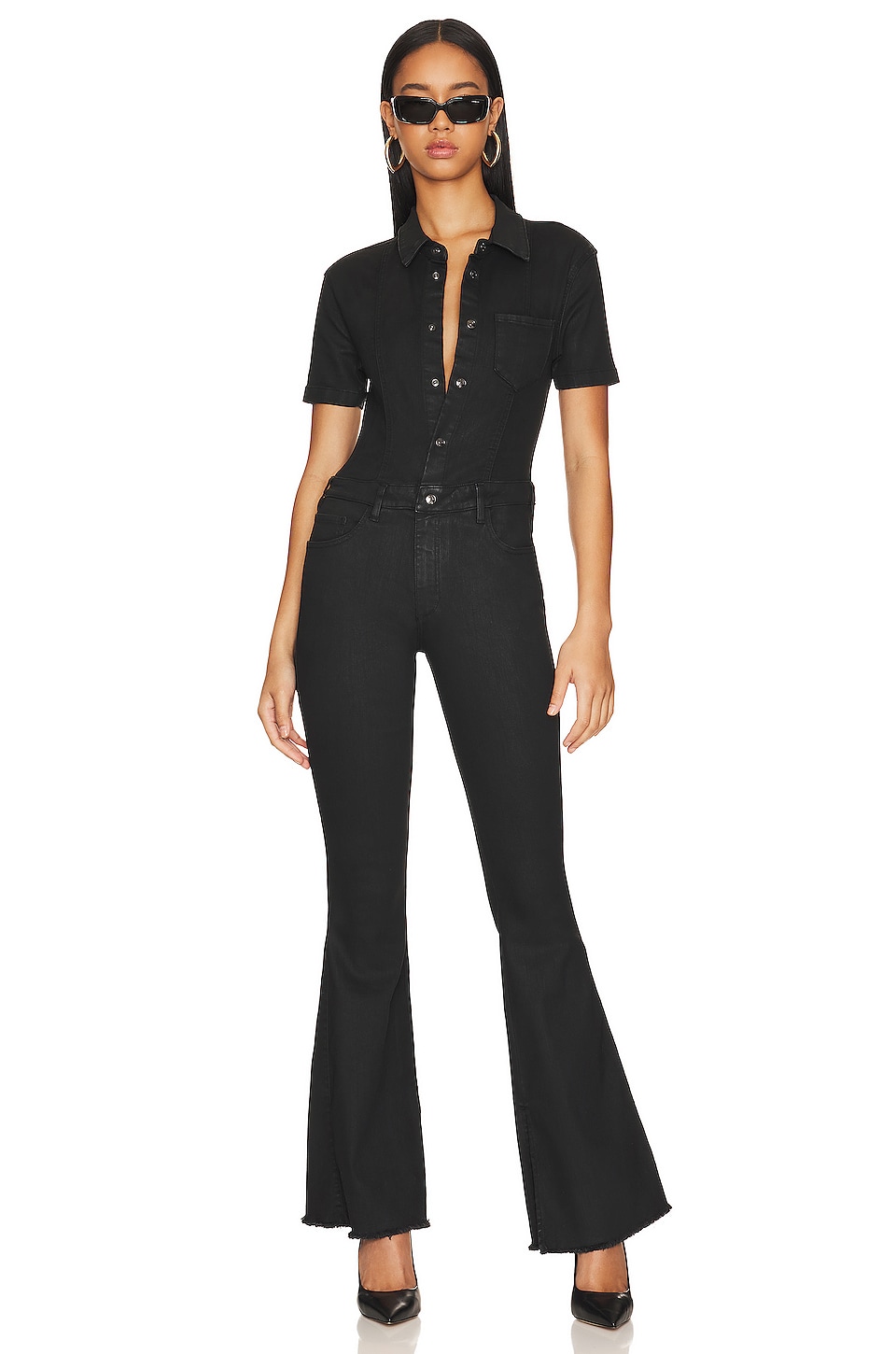 SEROYA Lyla Jumpsuit in Waxed Black | REVOLVE