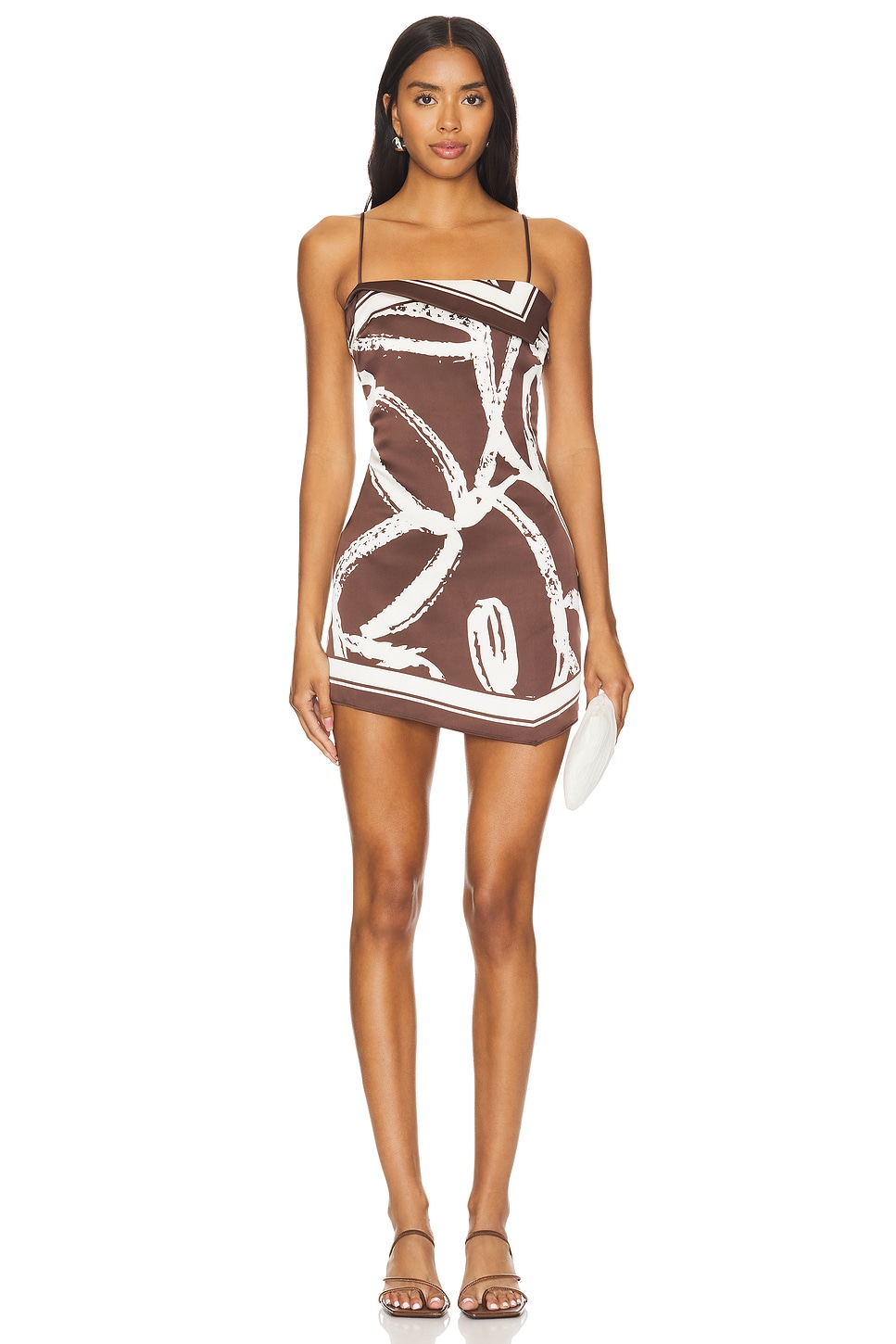 SEROYA Leilani Satin Mini Dress in Coconut Monogram | REVOLVE