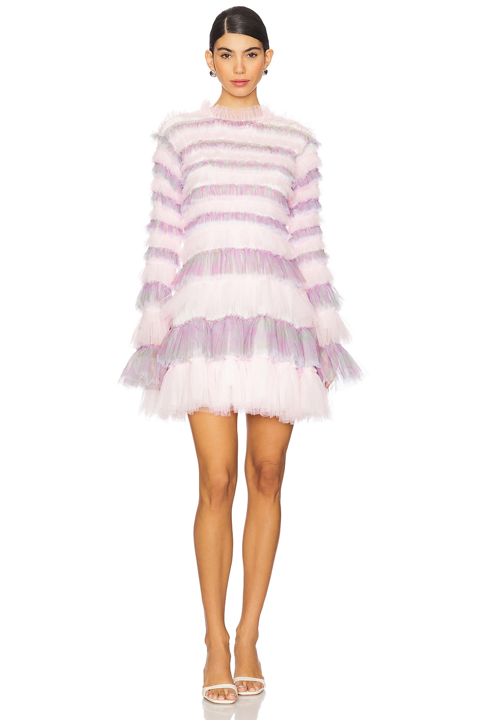Susan Fang Shirred Tulle Mini Dress in Pink | REVOLVE