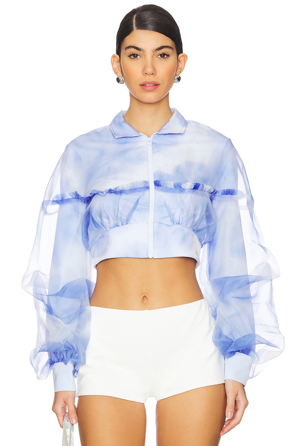 Susan Fang Layered Organza Cropped Jacket in Blue | REVOLVE