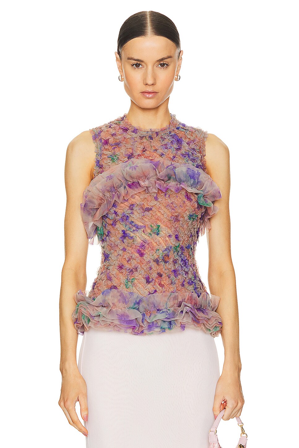 Susan Fang Ruffle Sheer Blouse in Brown | REVOLVE