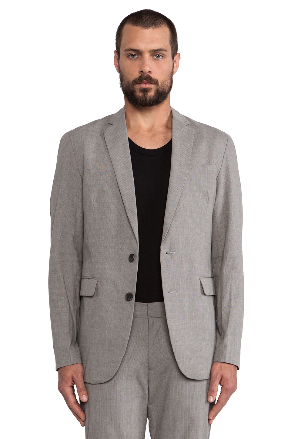 Shades of Grey by Micah Cohen 2 Button Blazer in Slate Stripe | REVOLVE