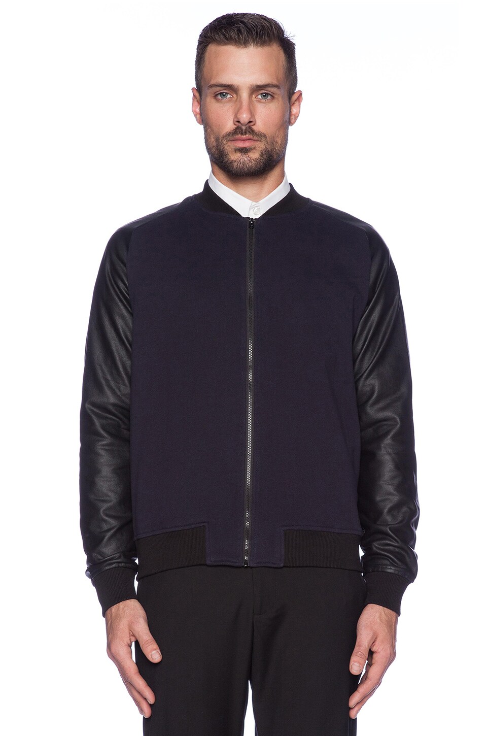 Shades of Grey by Micah Cohen Knit Bomber Jacket in Navy/ White in Navy ...
