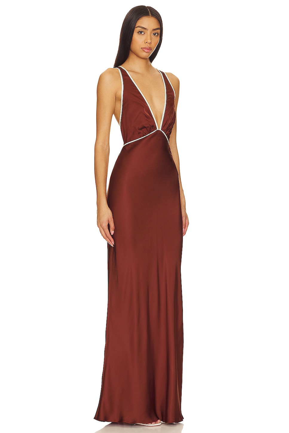 Shona Joy Belkis Cross Back Maxi Dress in Chocolate & Ivory | REVOLVE