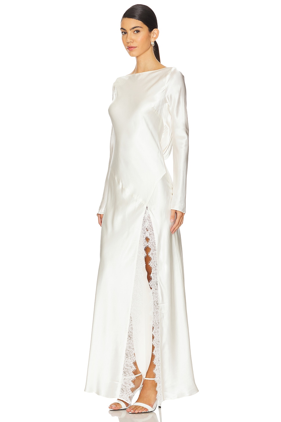 Shona Joy La Lune Cumulus Silk Backless Lace Split Maxi Dress in Ivory ...