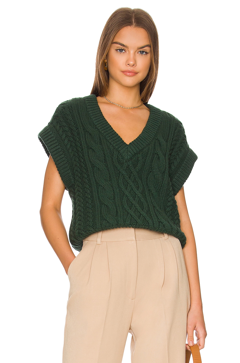 Shona Joy Eva Cable Vest in Rosemary | REVOLVE