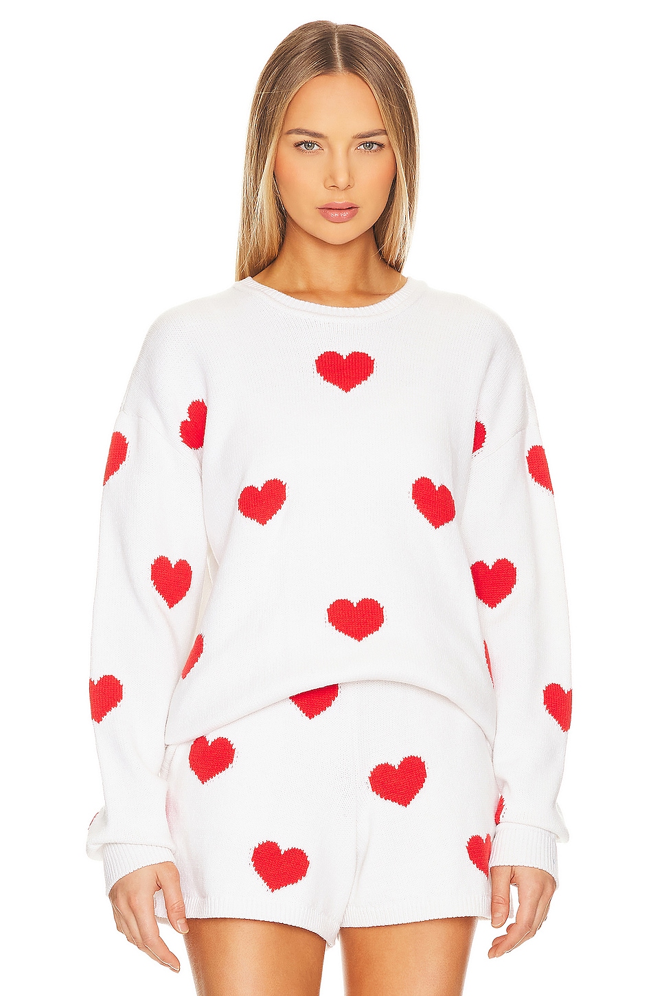 Show Me Your Mumu Go To Sweater in Tossed Heart Knit Red | REVOLVE