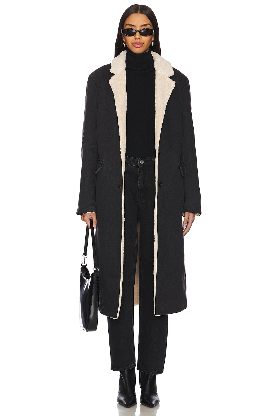 Still Here Sherpa Dimes Coat in Washed Black | REVOLVE