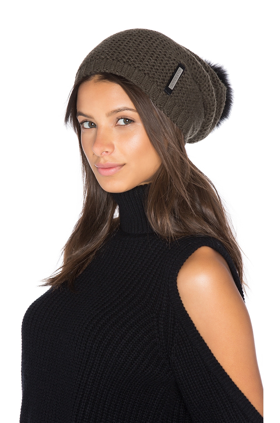 Soia & Kyo Caddie Hat with Fox Fur Pompom in Moss | REVOLVE