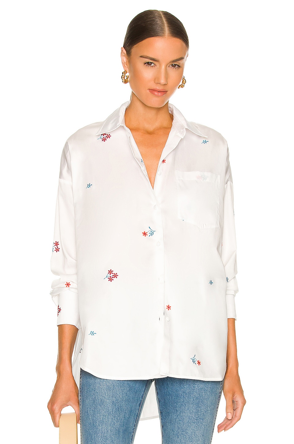 Something Navy Embroidered Button Up Top in White | REVOLVE