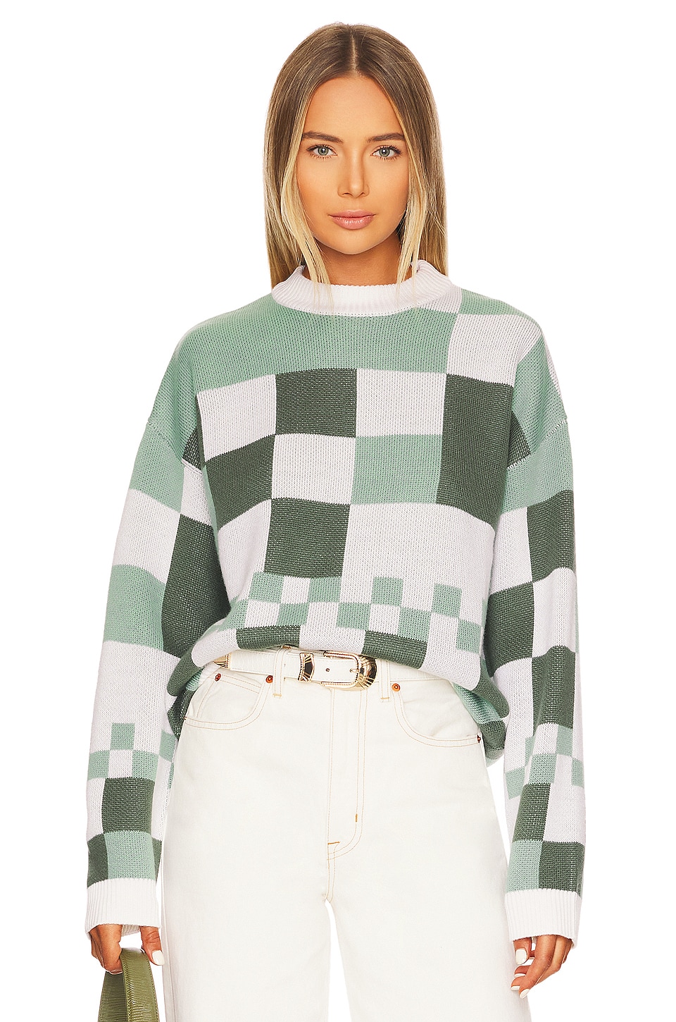 Song of Style Fausta Check Jacquard Sweater in Tonal Green | REVOLVE
