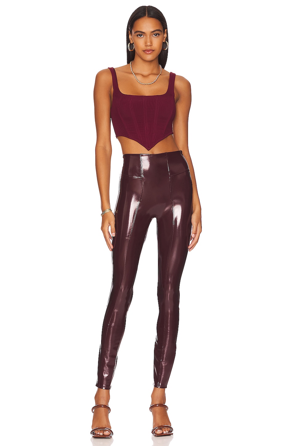 SPANX Faux Patent Leather Leggings in Ruby | REVOLVE