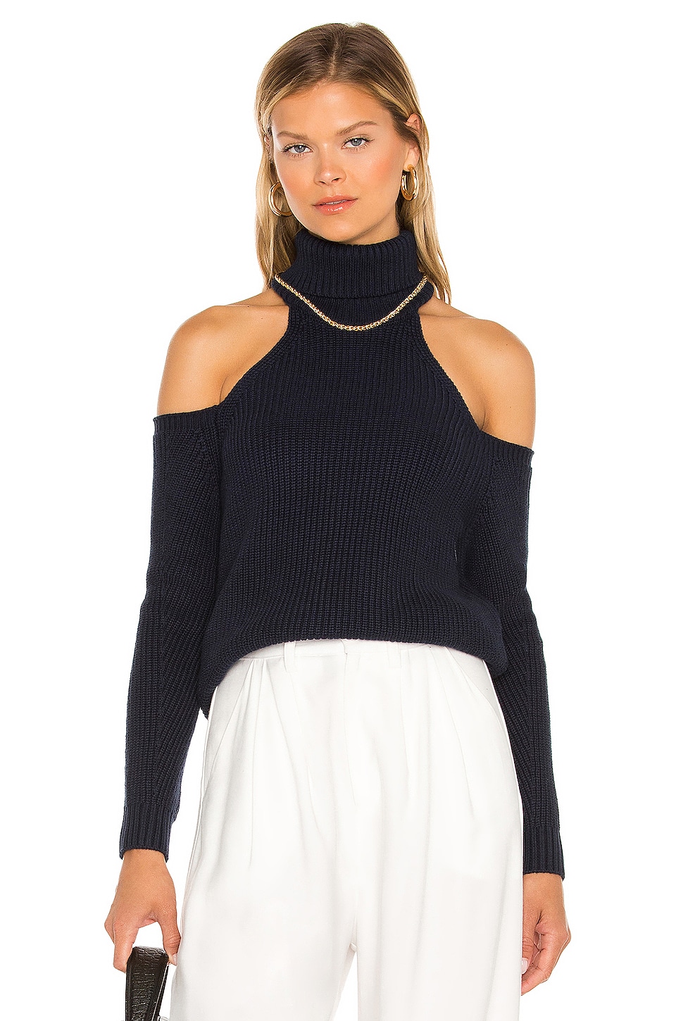 superdown Ruby Cold Shoulder Sweater in Navy | REVOLVE