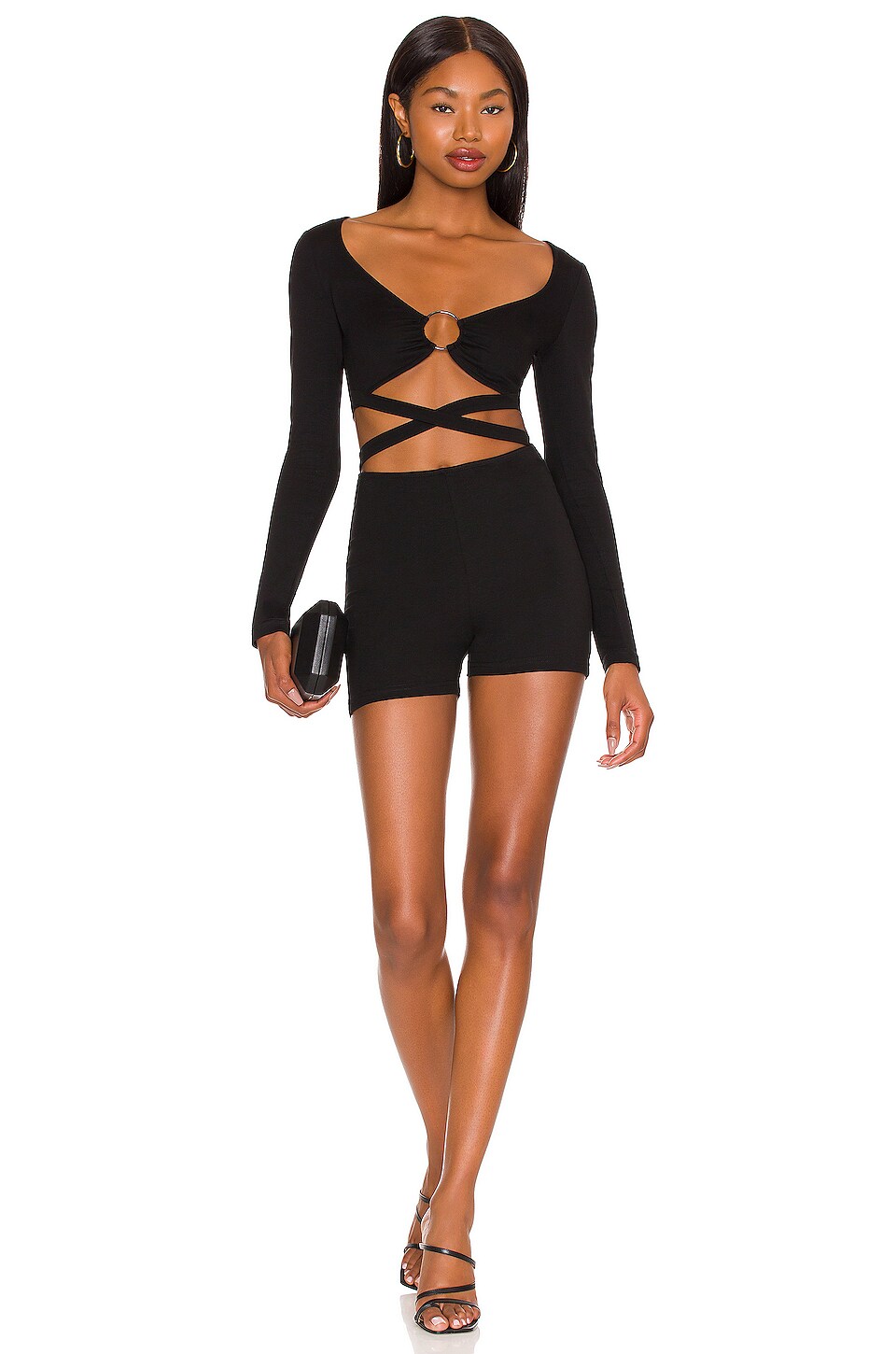 superdown Debbie Wrap Romper in Black | REVOLVE