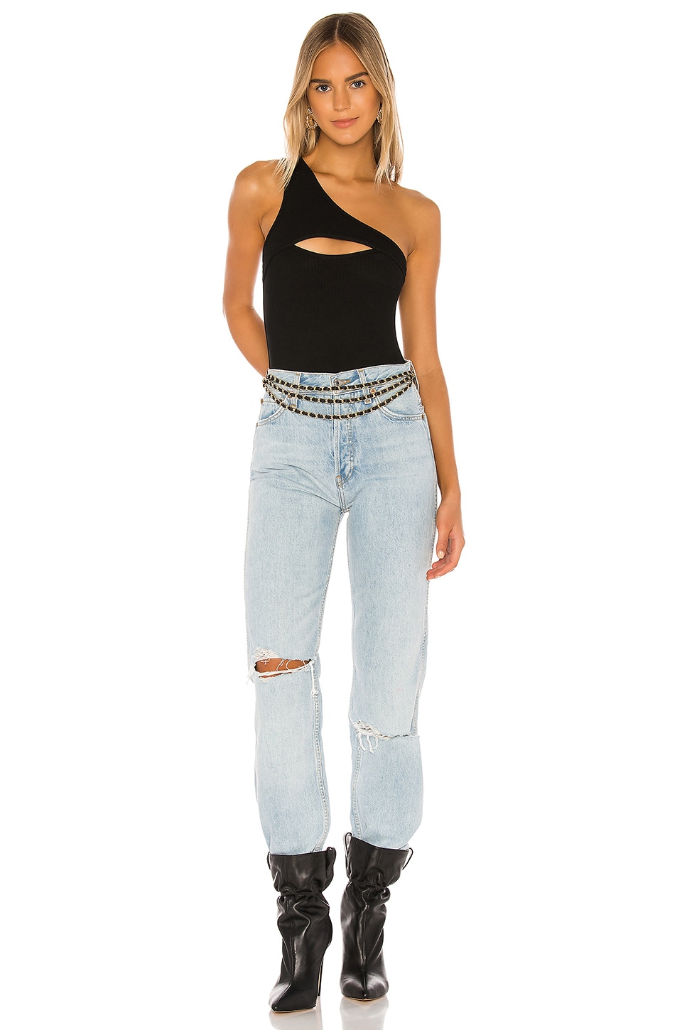 superdown Sadra One Shoulder Bodysuit in Black | REVOLVE