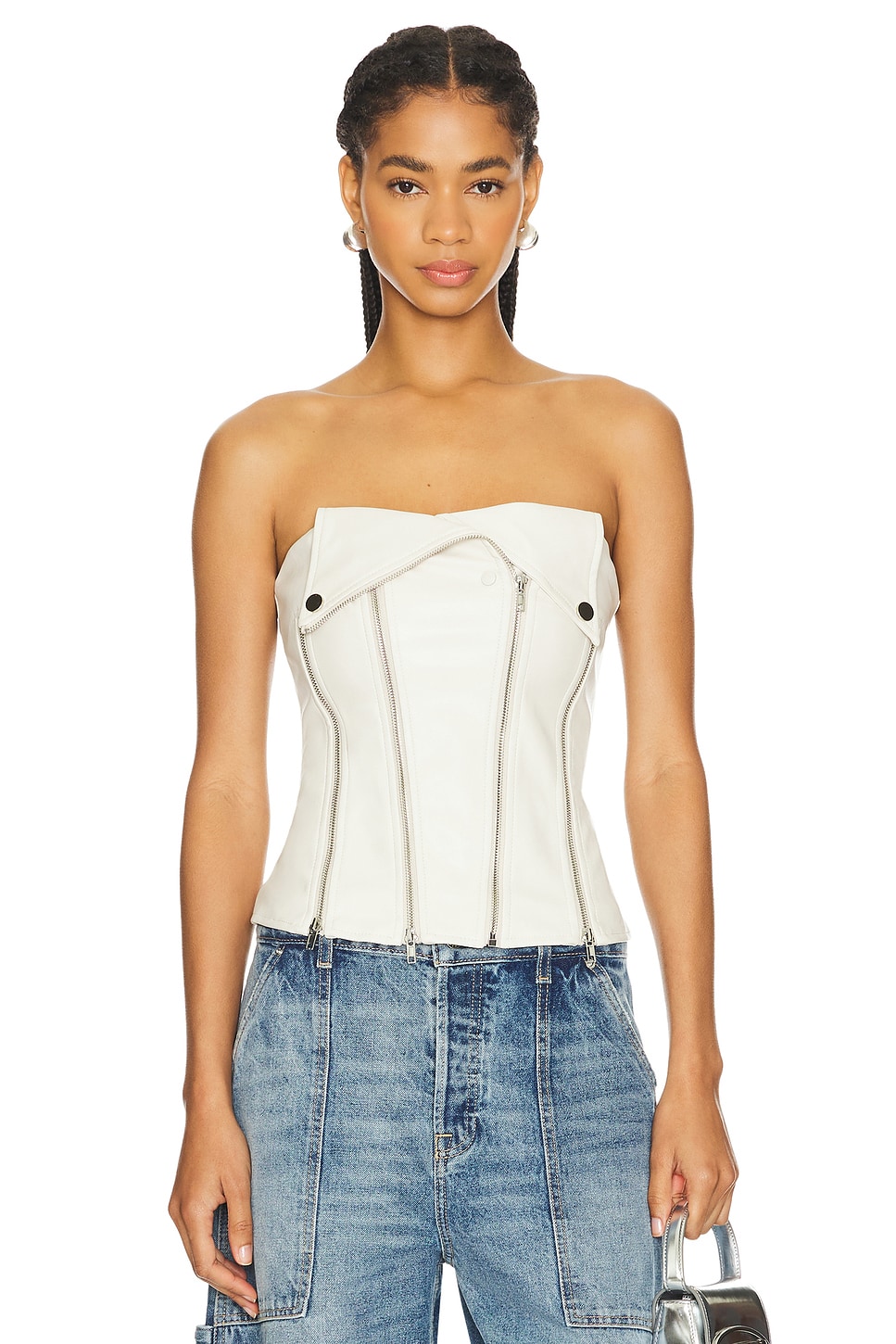 superdown Dani Faux Leather Corset in Bone | REVOLVE