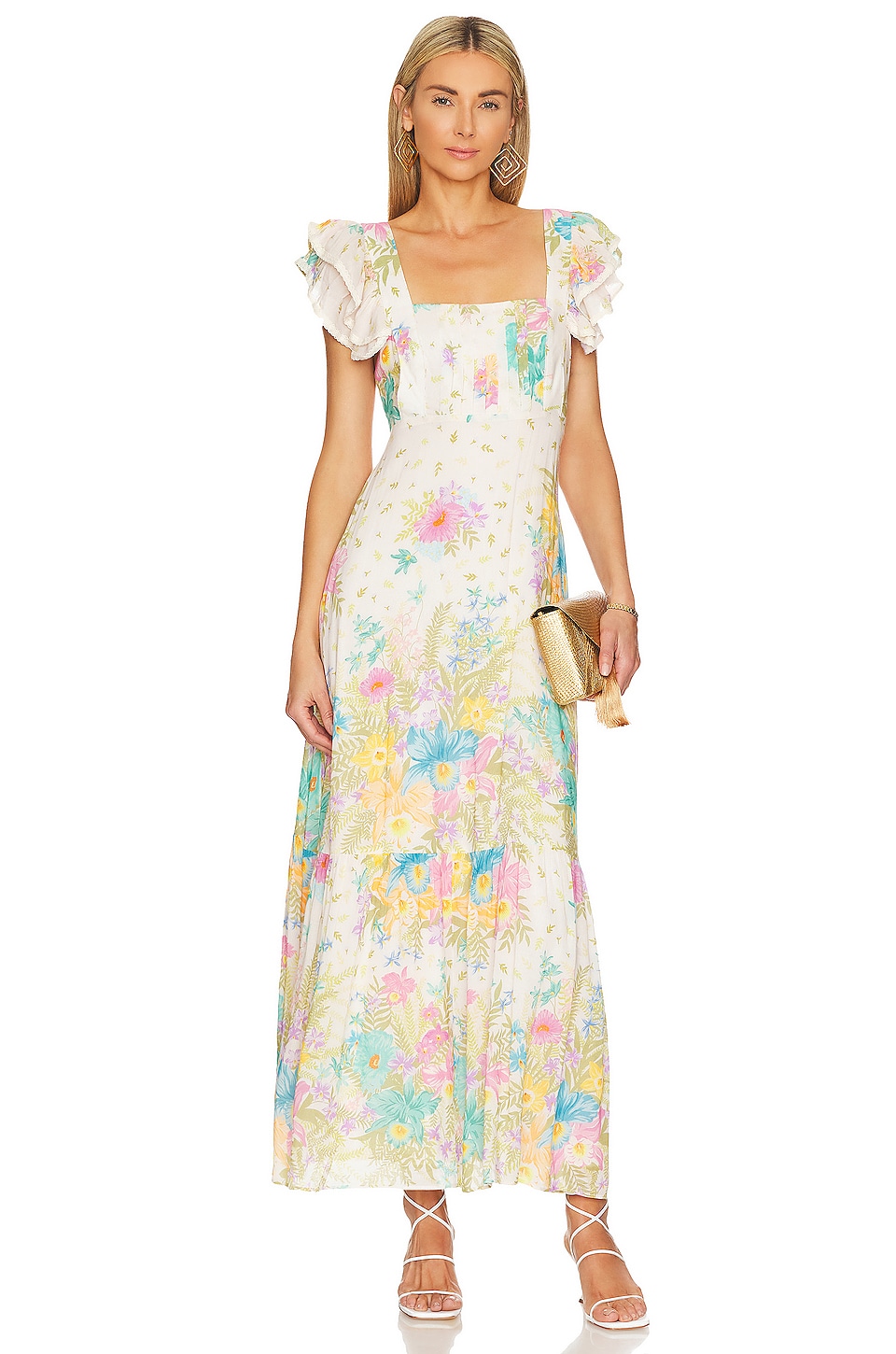 SPELL Lei Lei Frill Gown in Cream Floral | REVOLVE
