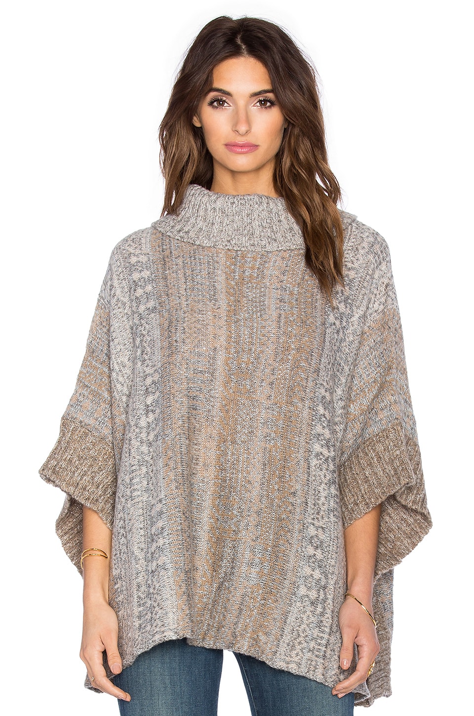 Splendid Snowfall Turtleneck Poncho in Warm Sand Muti in Warm Sand ...