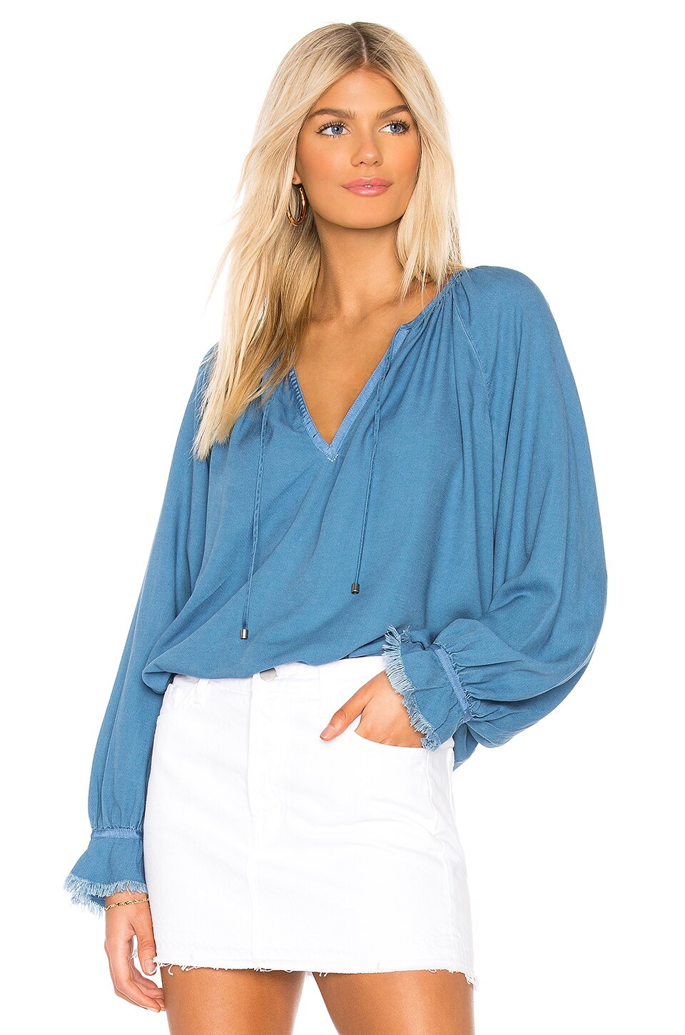 Splendid Long Sleeve Peasant Top in Medium Wash | REVOLVE