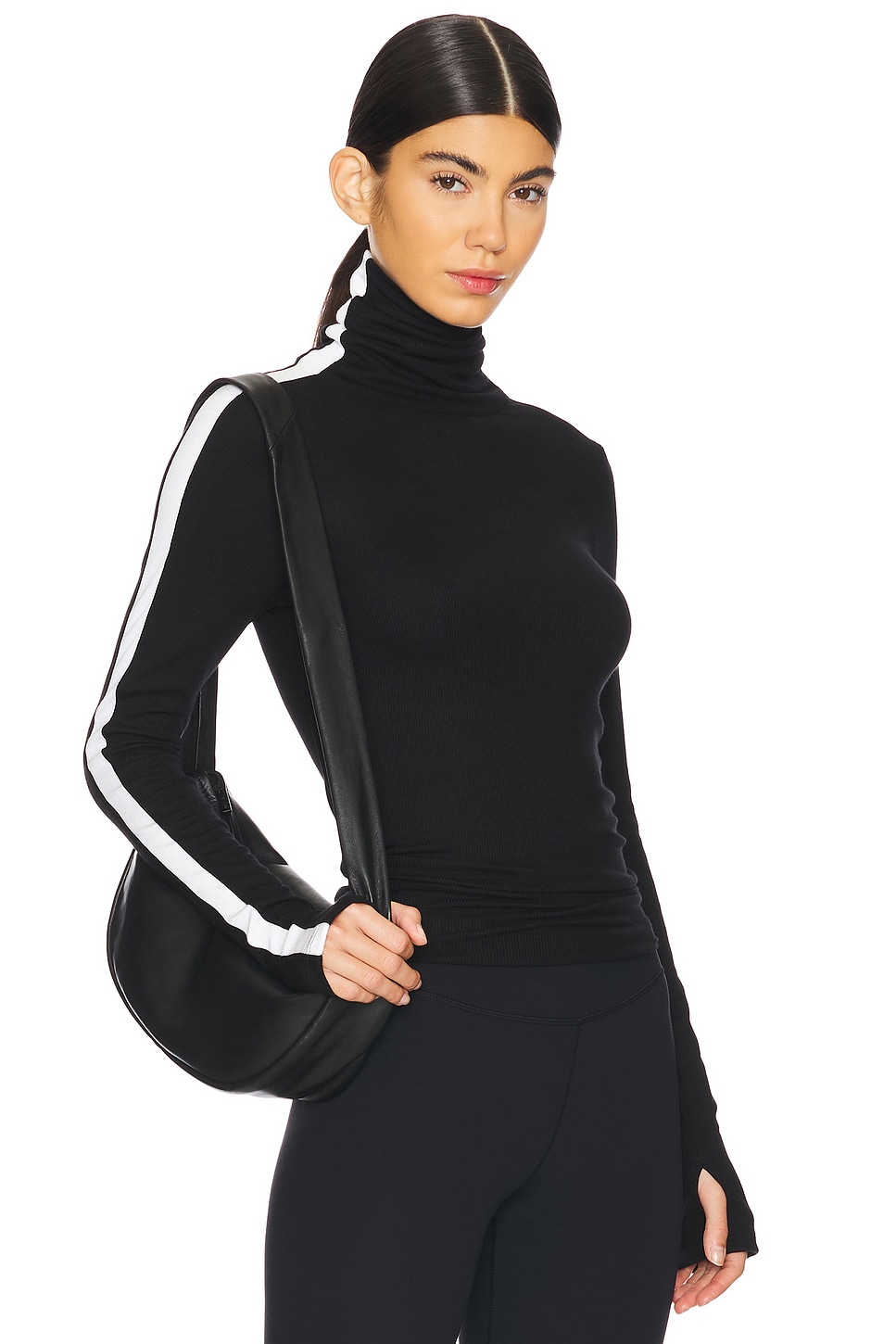 Splits59 Jackson Rib Full Length Turtleneck Top in Black & White | REVOLVE