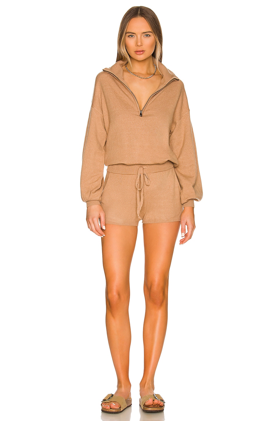 Spiritual Gangster Funnel Neck Romper in Camel | REVOLVE