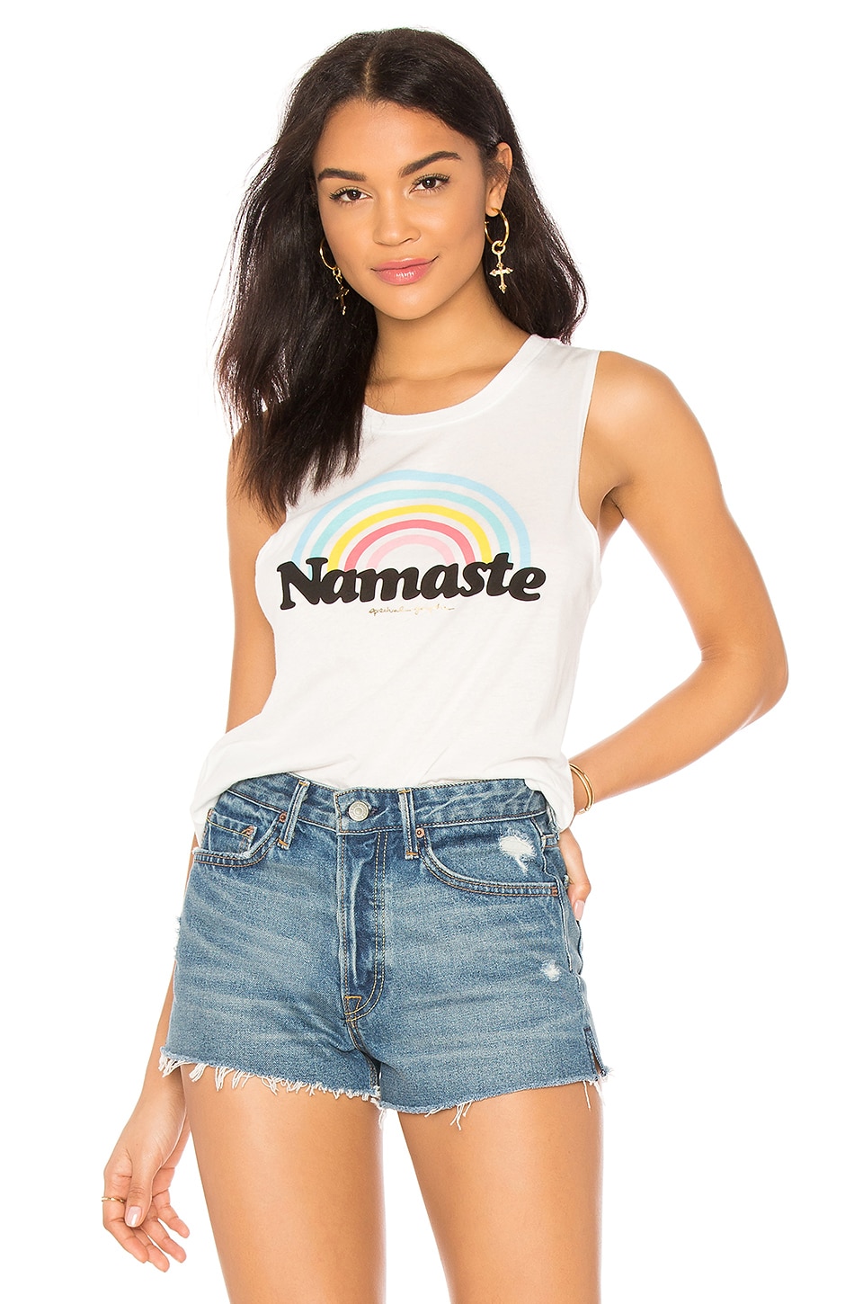 Spiritual Gangster Namaste Rainbow Muscle Tank in Stardust | REVOLVE
