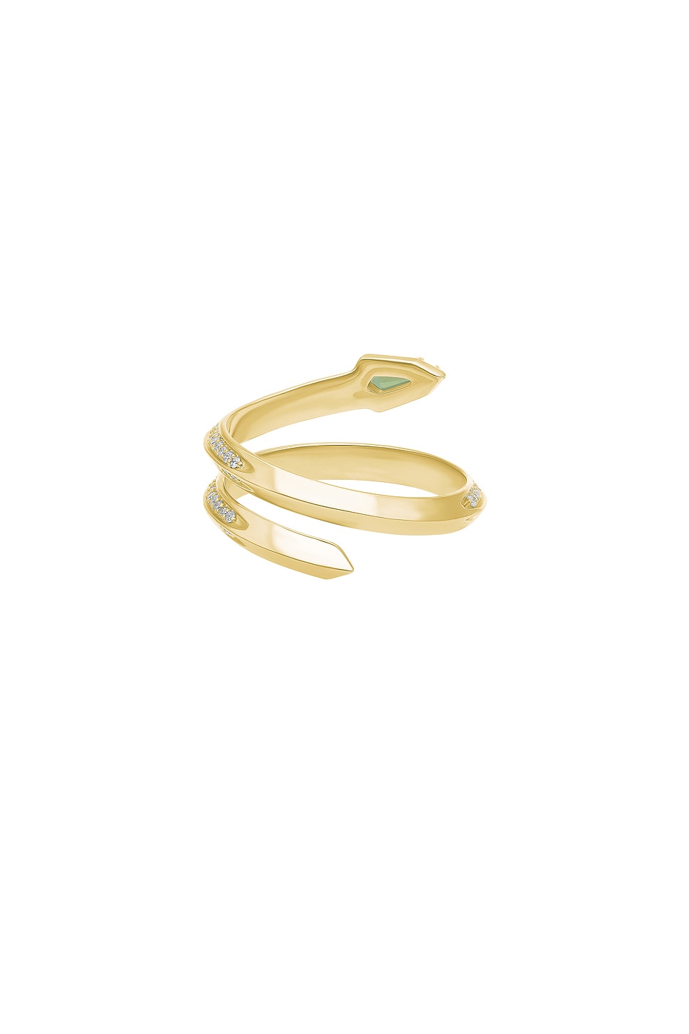 STONE AND STRAND Shield Serpent Ring in 14k Yellow Gold & Green ...