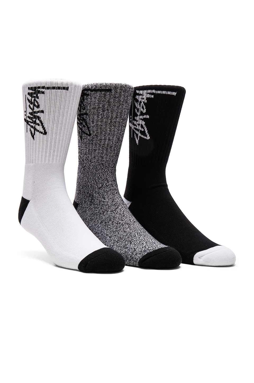 Stussy 3-Pack Stock Socks in Black, Stock Socks in Black & White, Stock ...