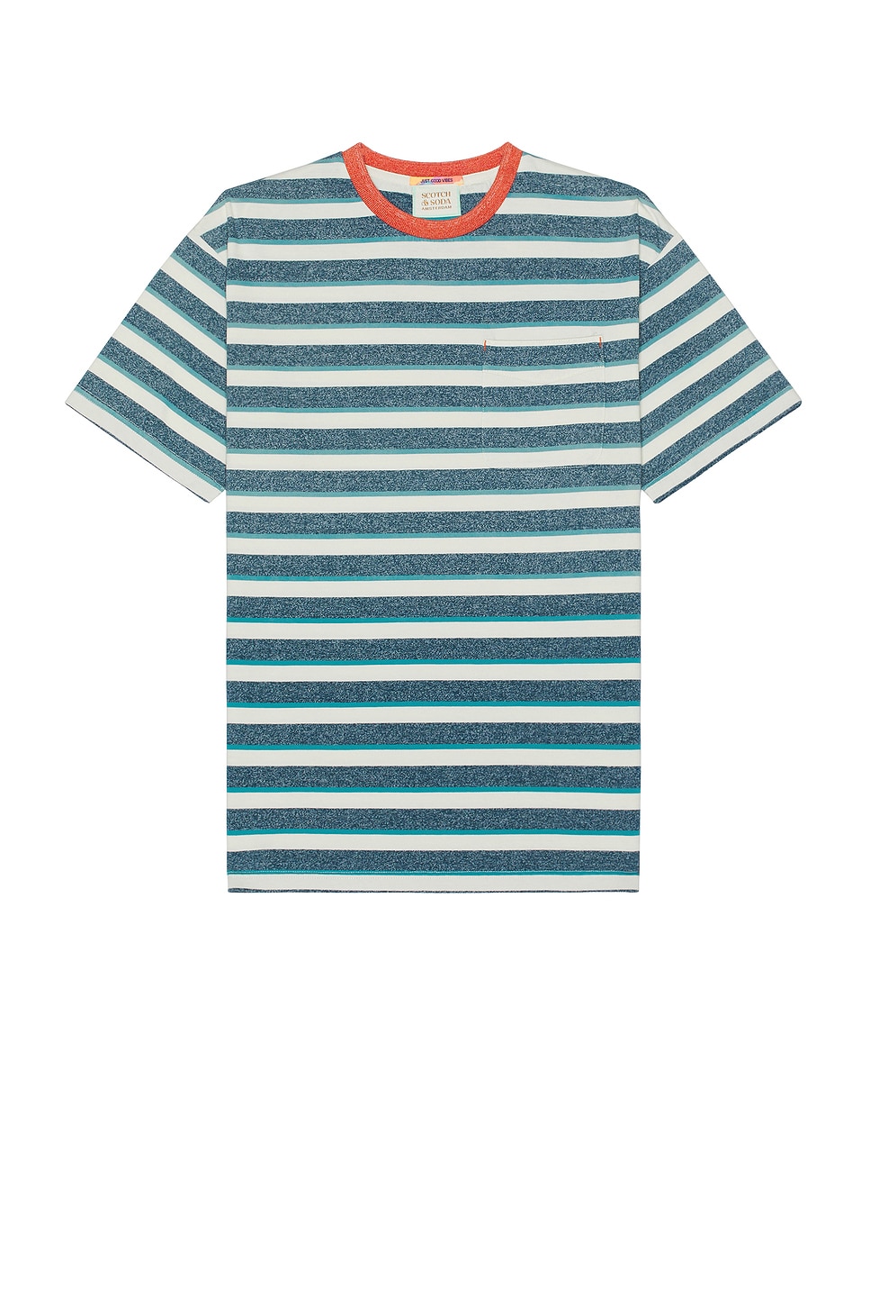 Scotch & Soda Yar Dye Stripe Pocket Tee in Off White & Harbour Teal ...