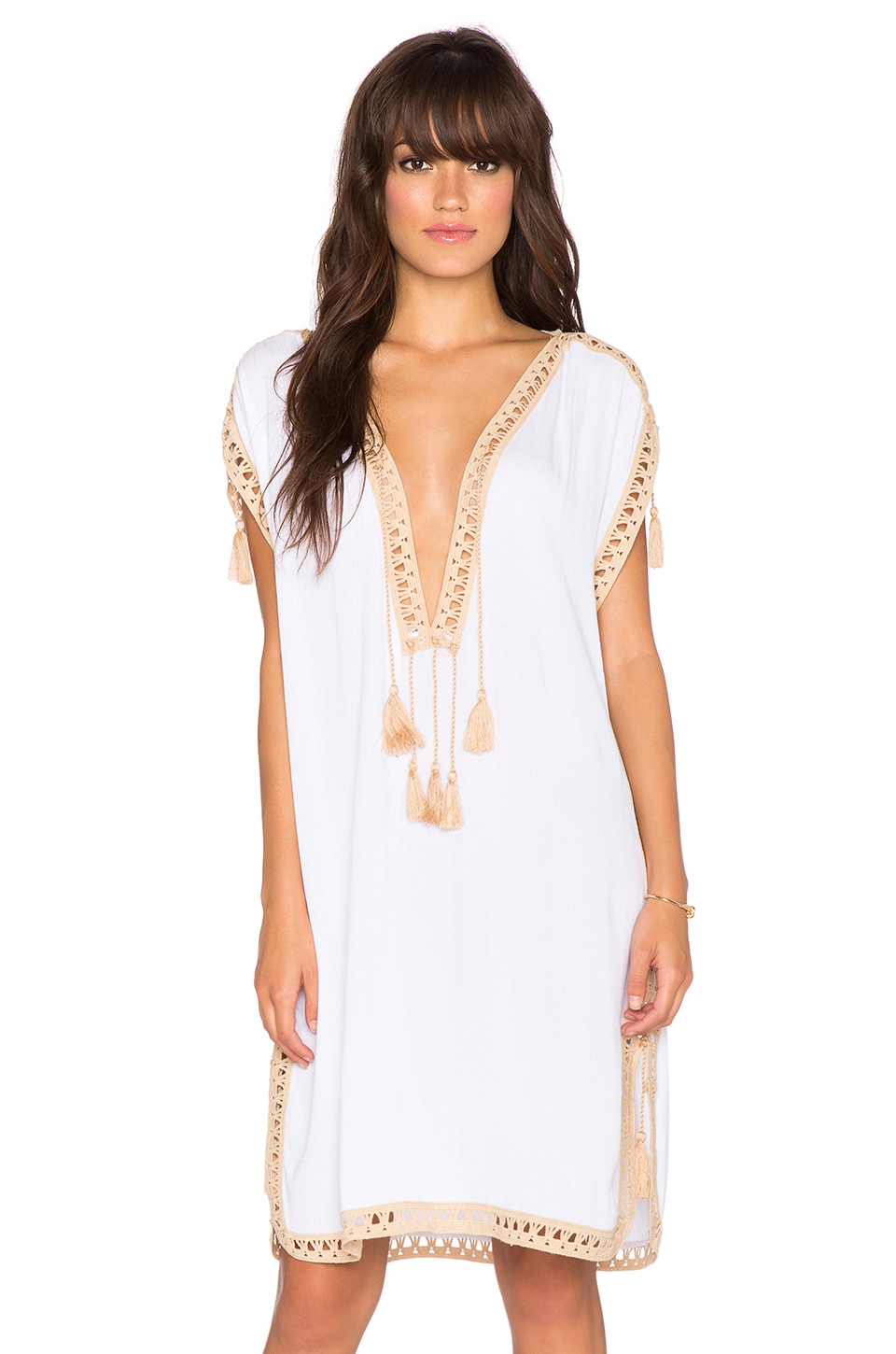 Surf Gypsy Crochet Border Cover Up in White & Tan | REVOLVE