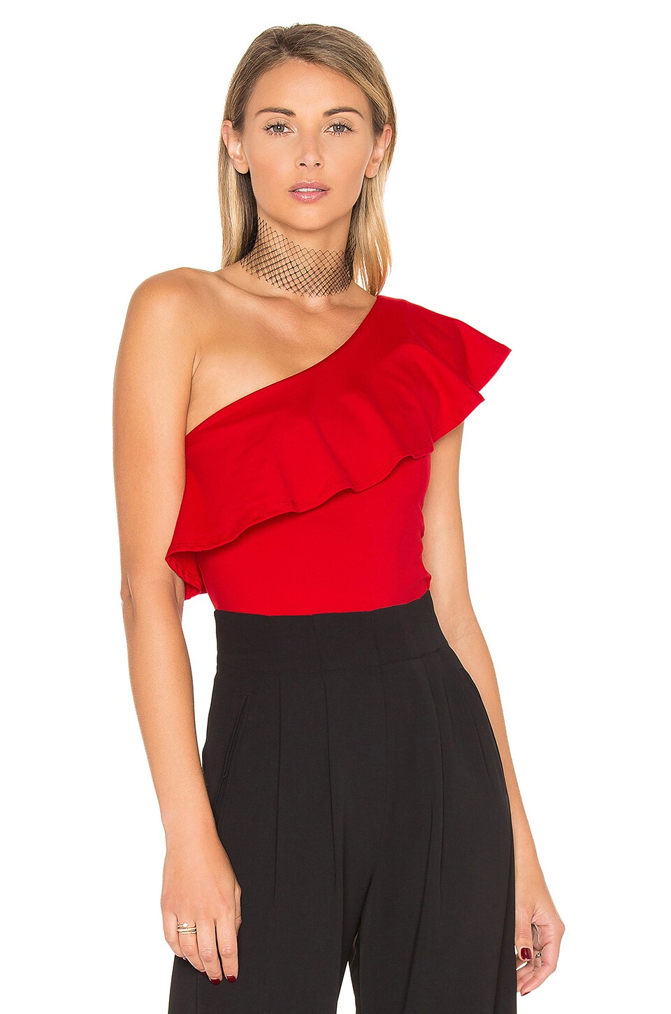 Susana Monaco One Shoulder Ruffle Top in Perfect Red | REVOLVE