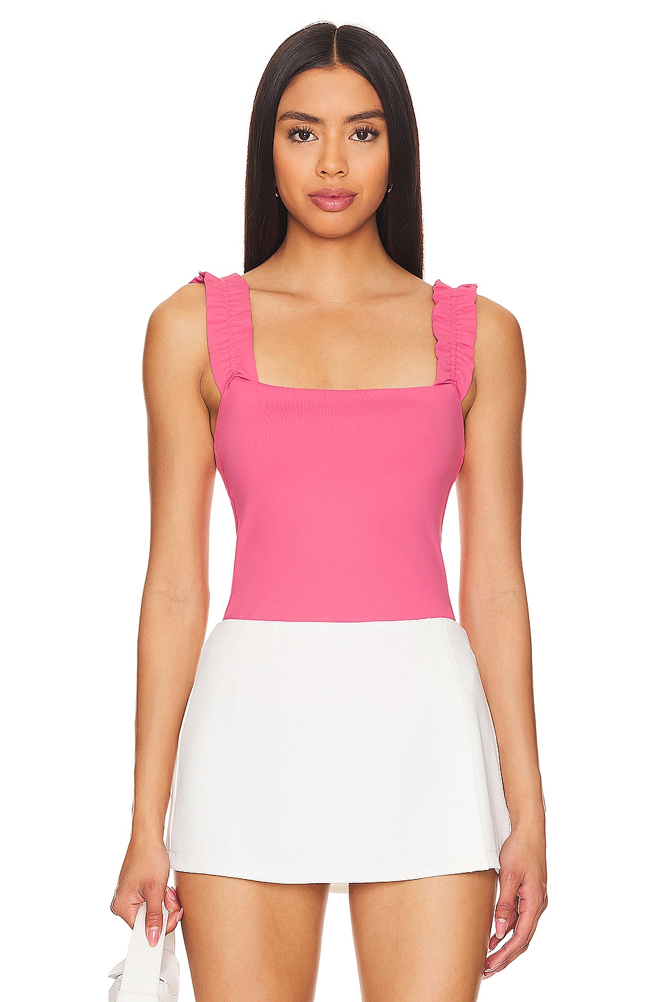 Susana Monaco Ruffle Strap Top in Azalea | REVOLVE