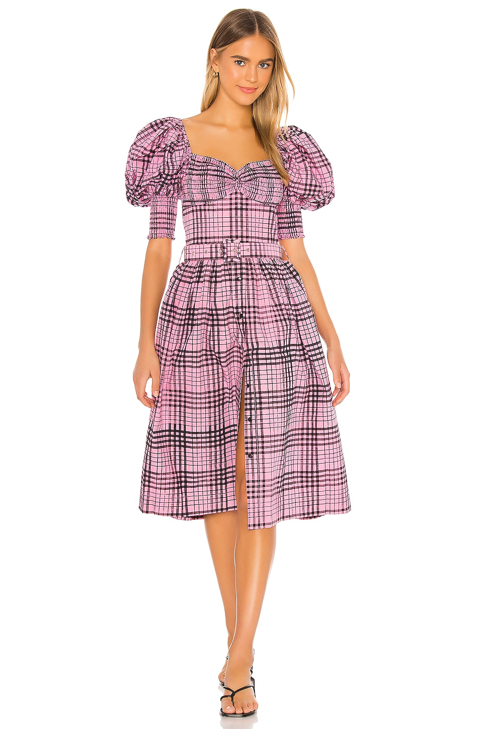 SWF Puff Sleeve Midi Dress in Kinetic Floss | REVOLVE