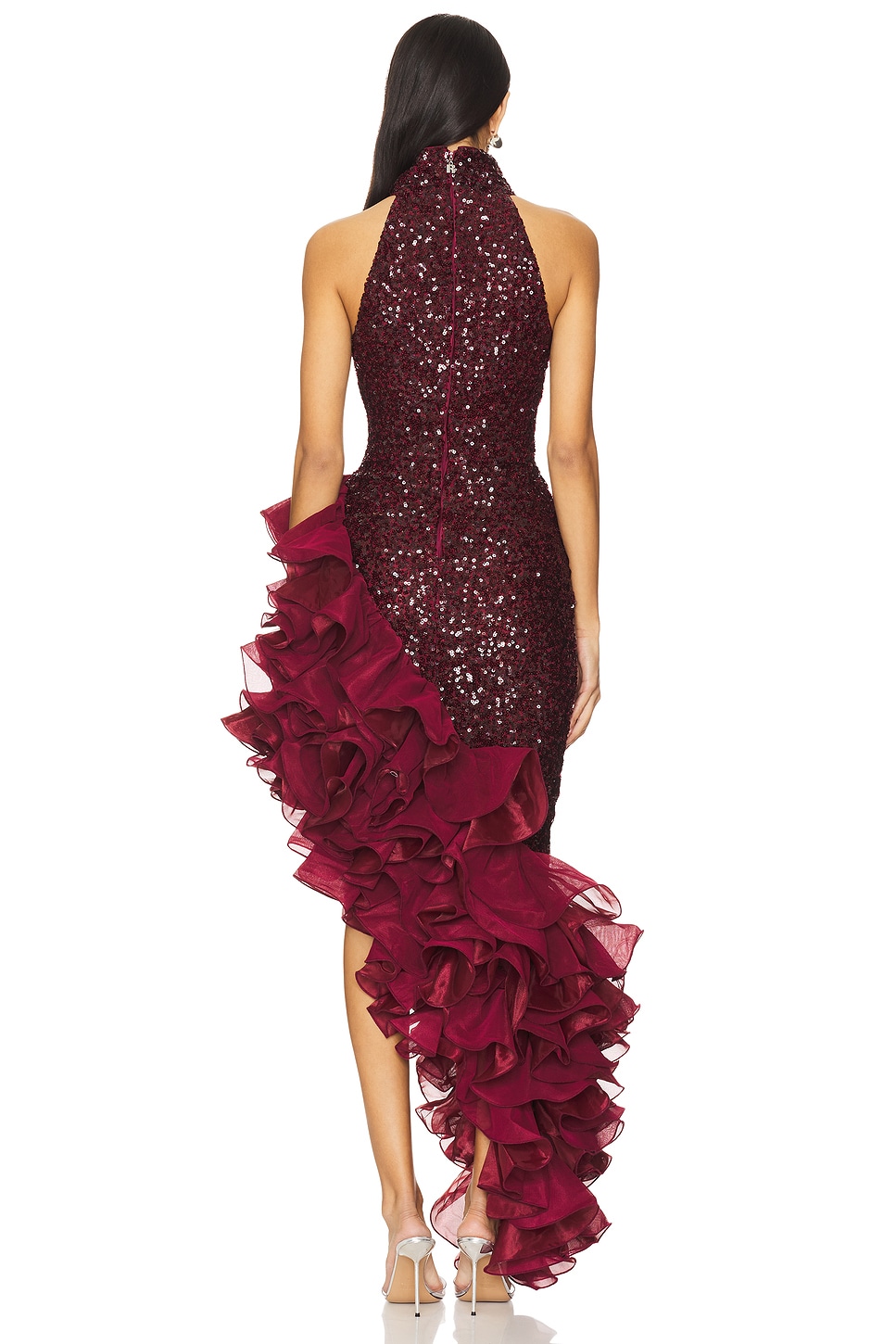 ROTATE Sequins Midi Ruffle Dress in Zinfandel | REVOLVE