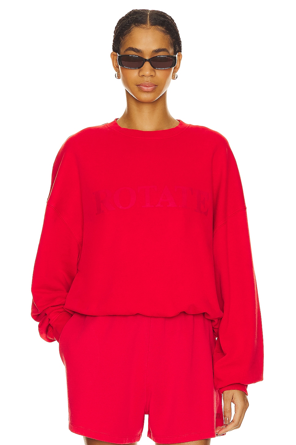 ROTATE Logo Crewneck Sweatshirt in High Risk Red | REVOLVE