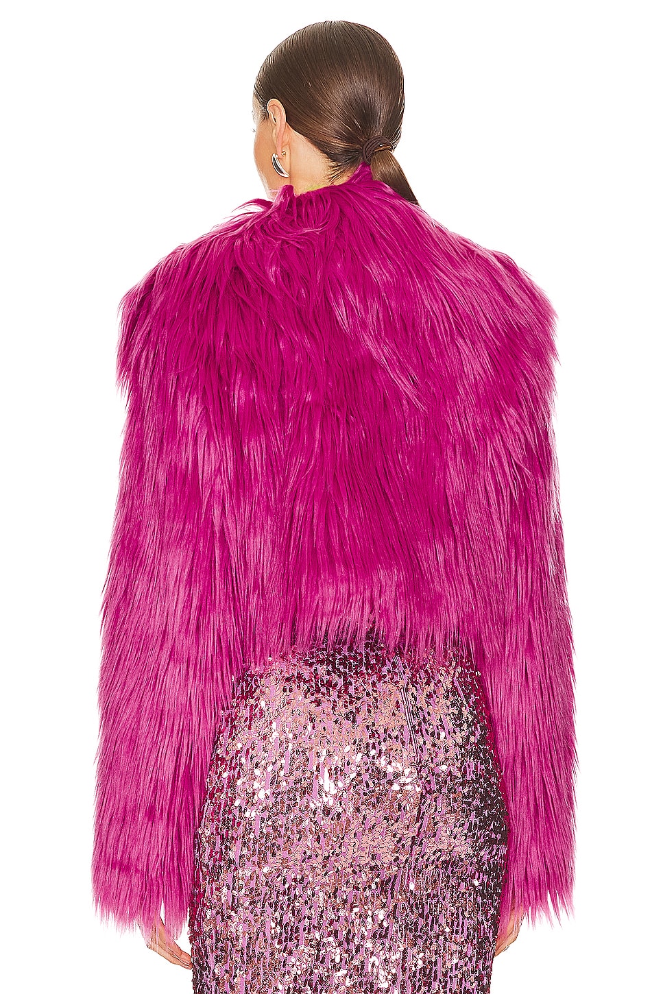 ROTATE Fluffy Cropped Jacket in Raspberry Rose | REVOLVE