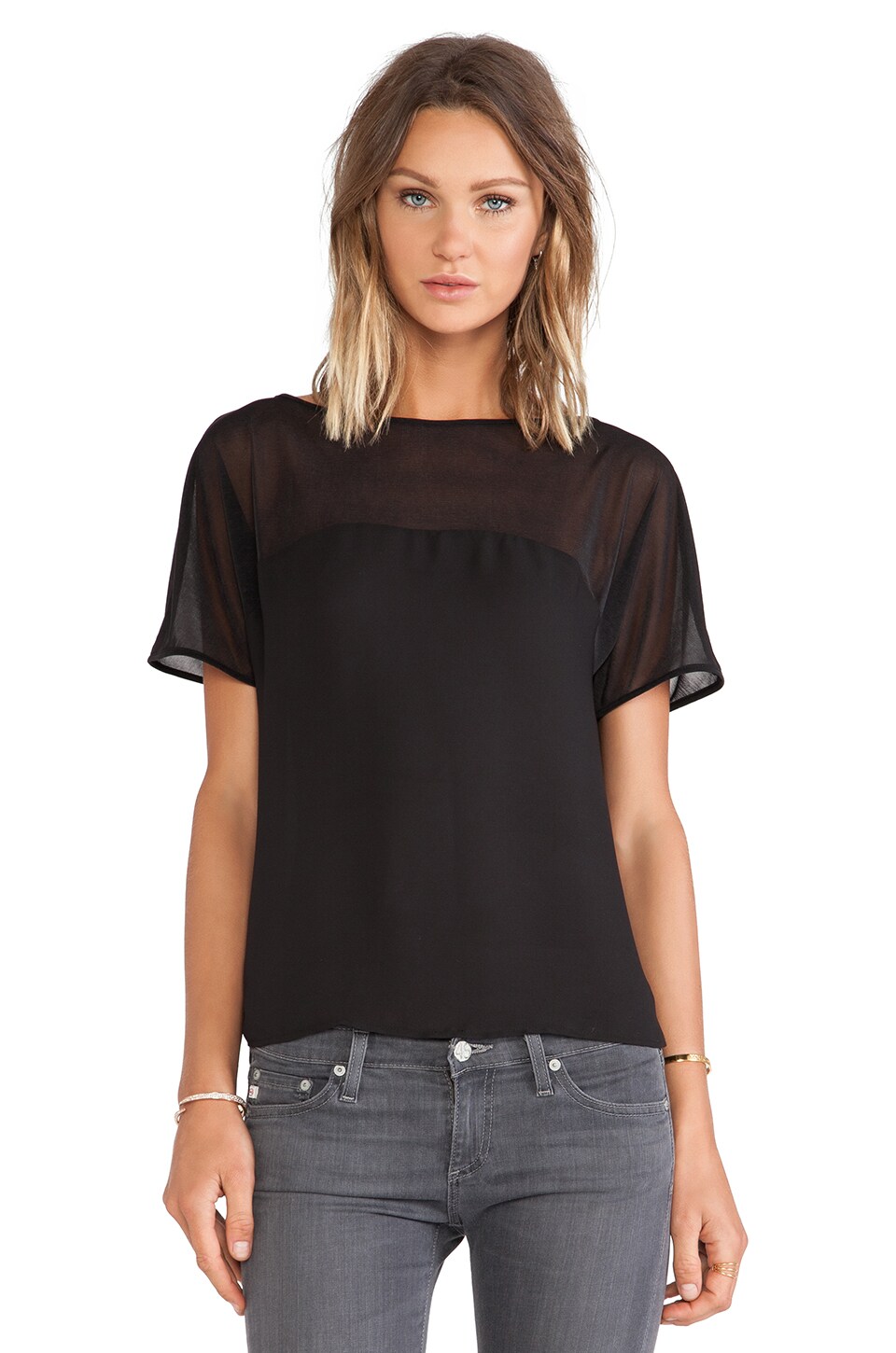 Three Eighty Two Emerson Sheer Back Top in Black | REVOLVE