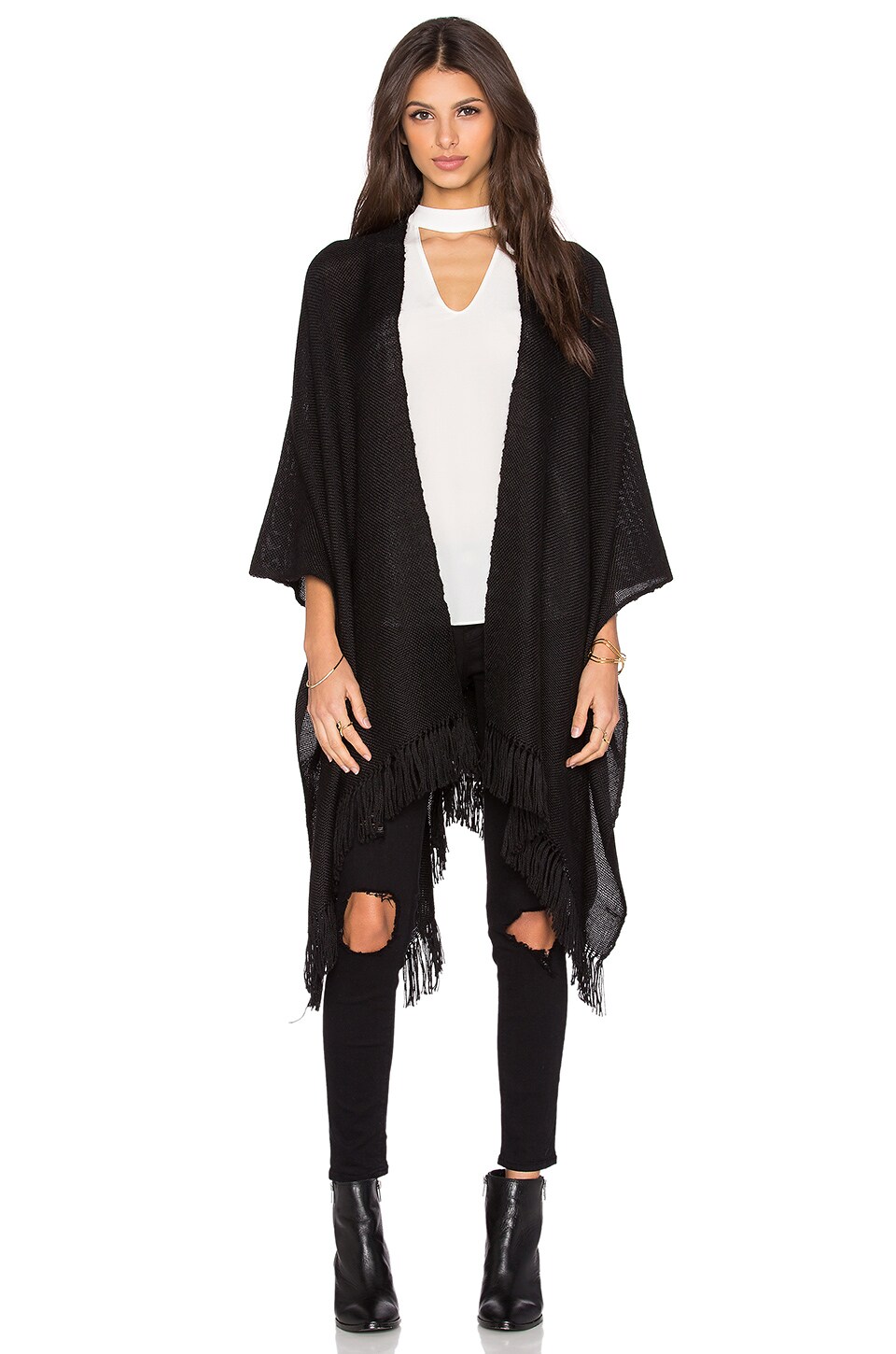 Tejido Burlap Flame Poncho in Black | REVOLVE