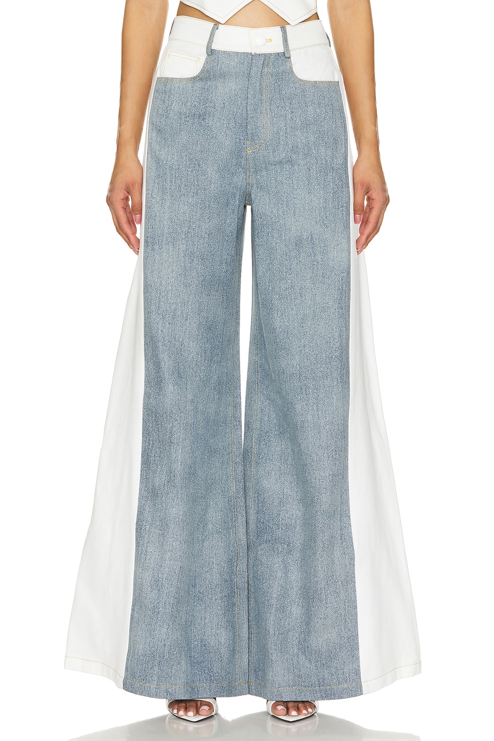 The Femm Perrie Wide Leg in White & Denim Blue | REVOLVE