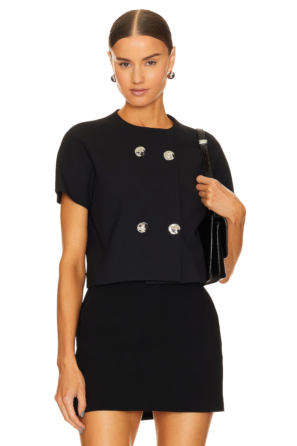Theory Crop Top With Buttons in Black | REVOLVE