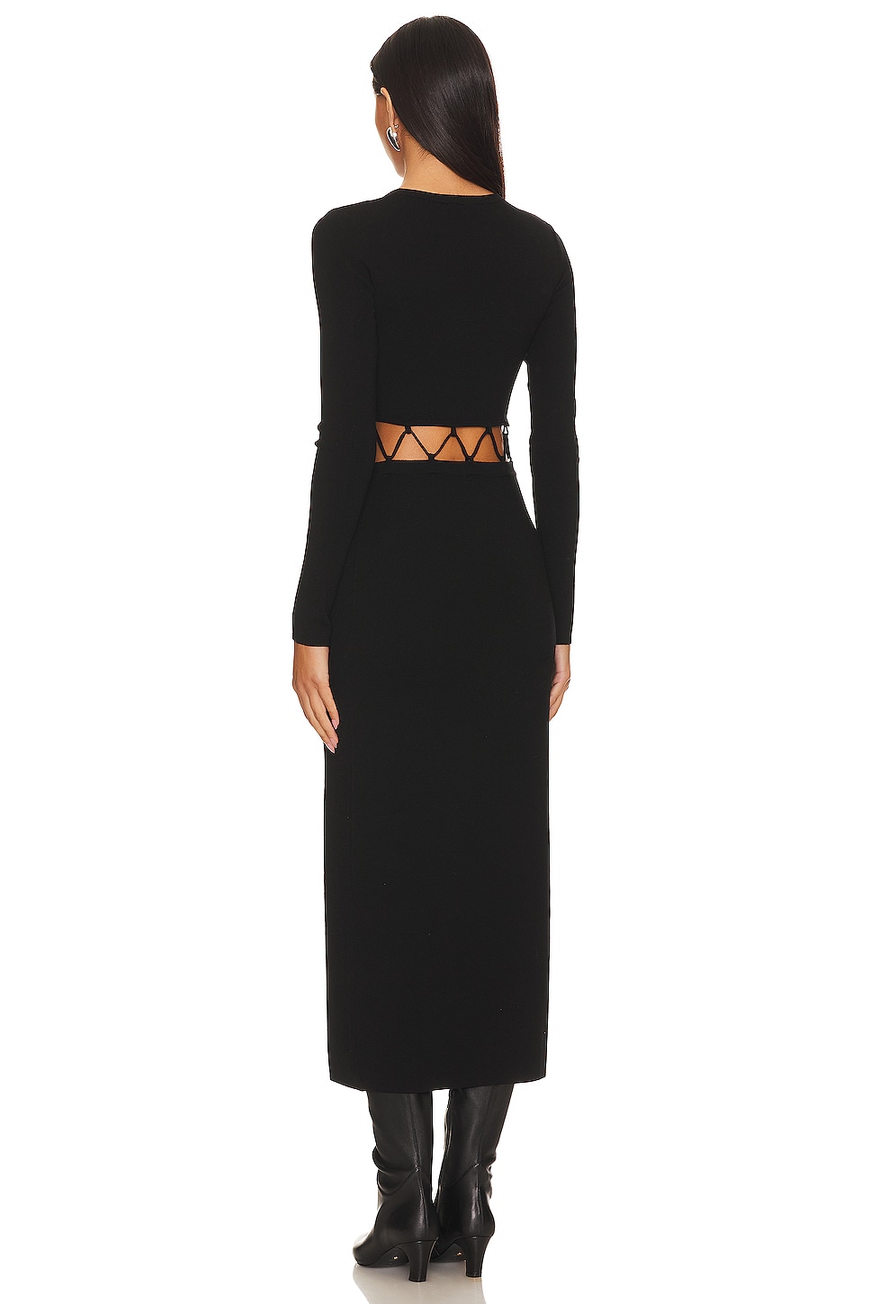 The Range Knit Laced Crew Dress in Jet Black | REVOLVE