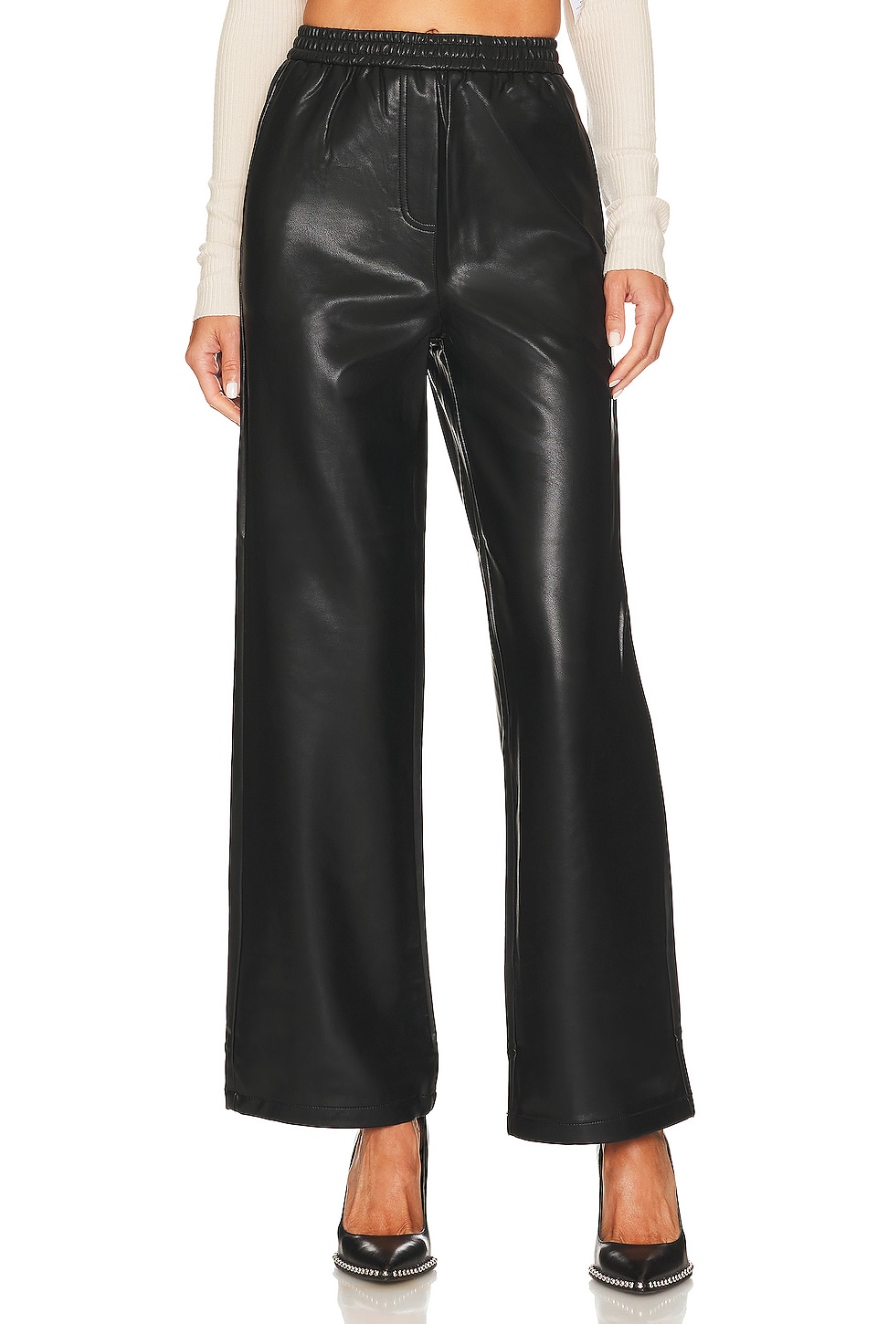 The Range Faux Leather Wide Leg Pant in Jet Black | REVOLVE