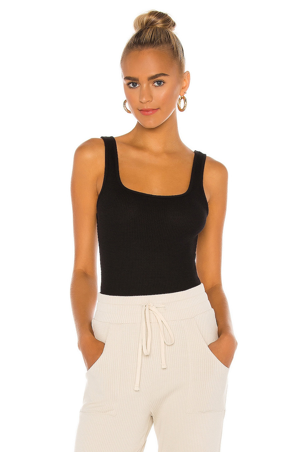 The Range Stark Waffle Knit Square Tank Bodysuit in Black | REVOLVE