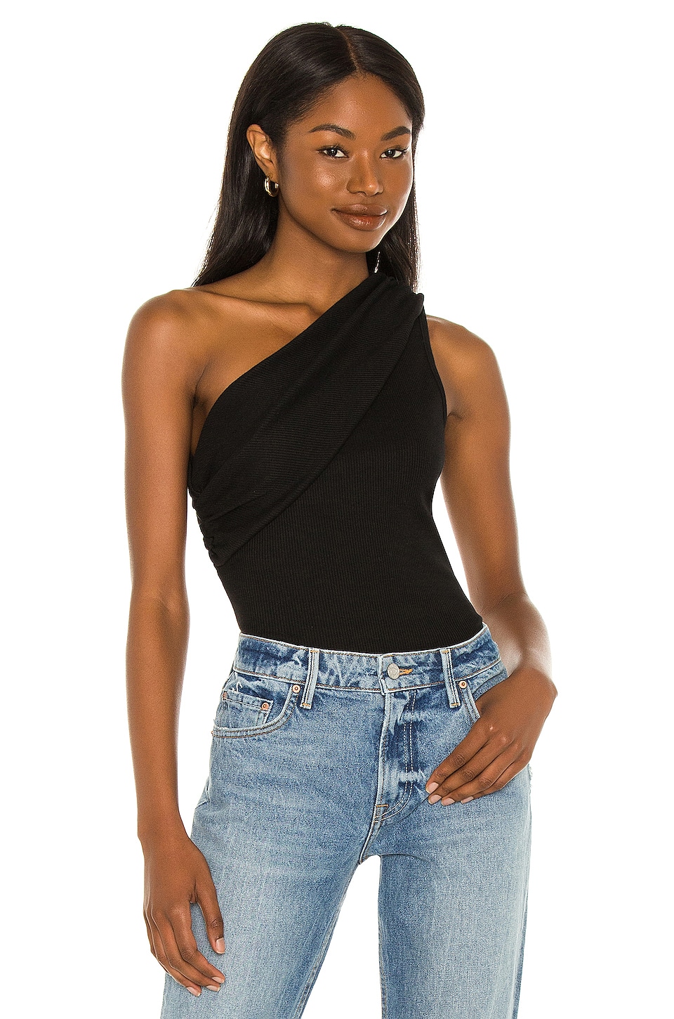 The Range Folded One Shoulder Top in Black | REVOLVE